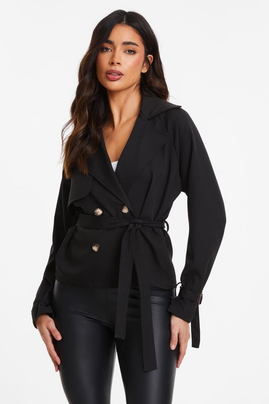 Black Cropped Trench Coat
