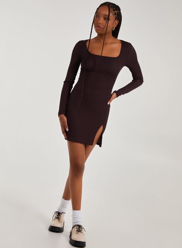 Long Sleeve Ribbed Dress