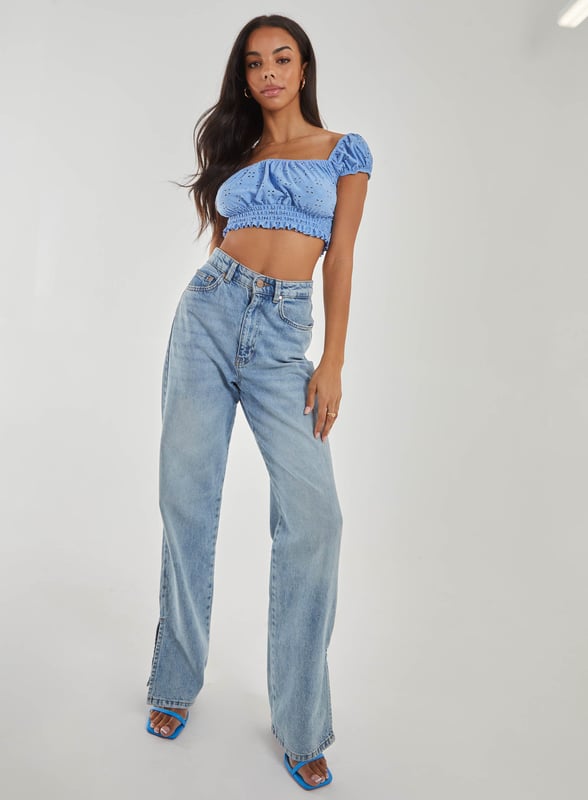 Square Neck Cropped Broderie Top