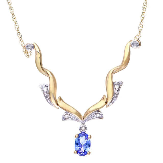 9ct geelgouden ketting met tanzaniet en diamanten golf