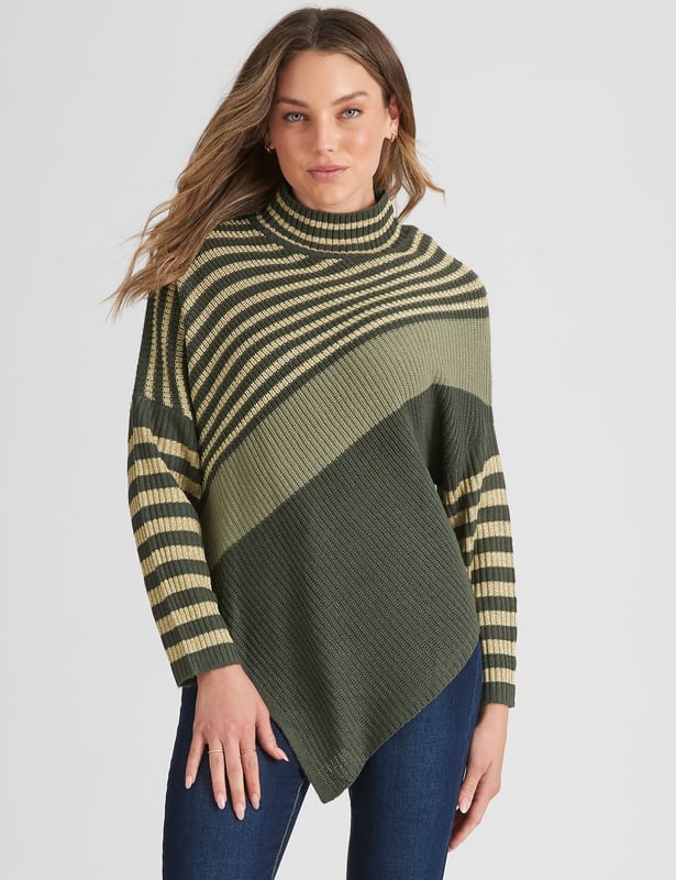 Womens Rockmans Long Sleeve Lurex Colourblock Jumper