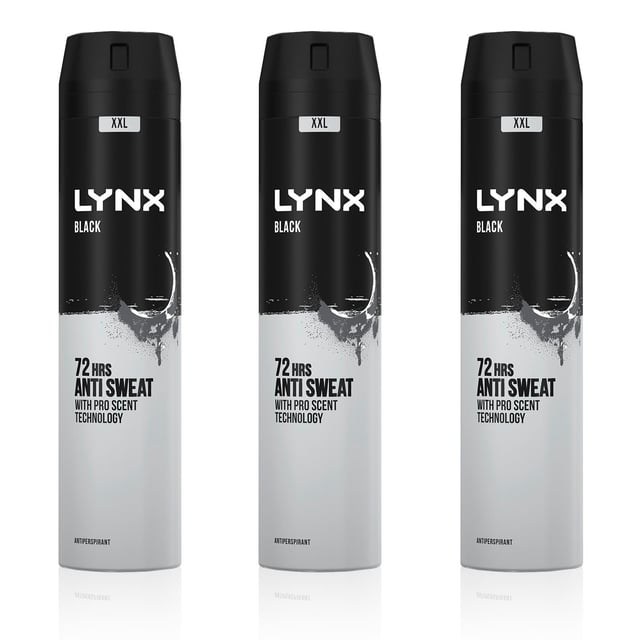 Lynx XXL Black 72H Sweat Protection Anti-Perspirant Deodorant, 3x250ml