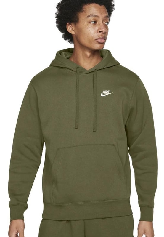 Nike Club Pullover Hoodie Embroidered Logo In Olive