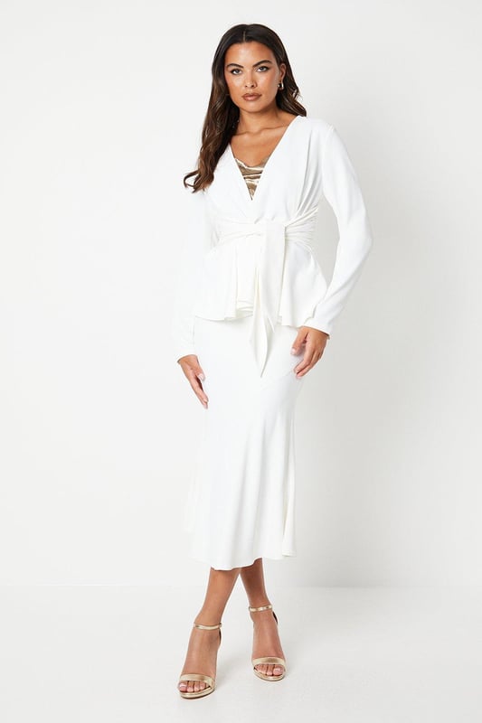 Lightweight Crepe Diagonal Panel Midi Skirt