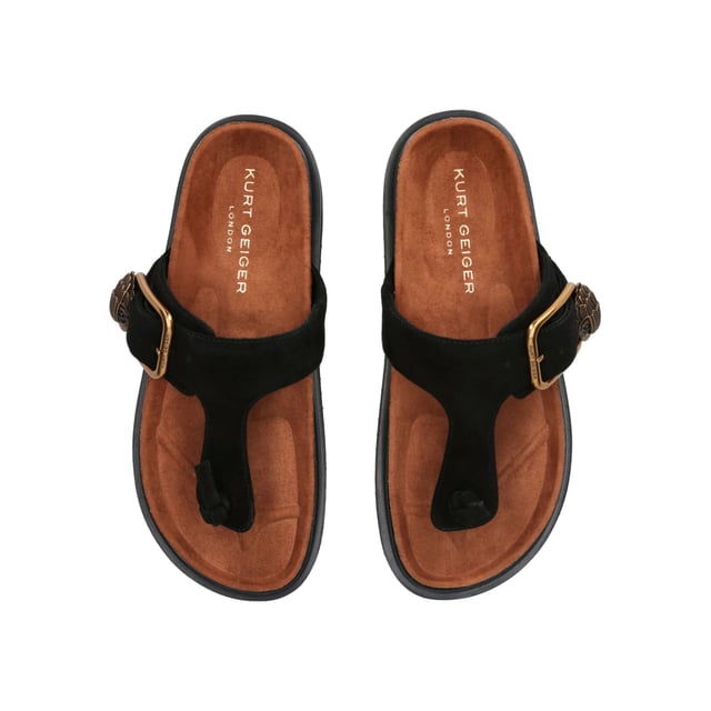 Kurt Geiger London Suede Eagle Buckle T Bar Slides Sandals