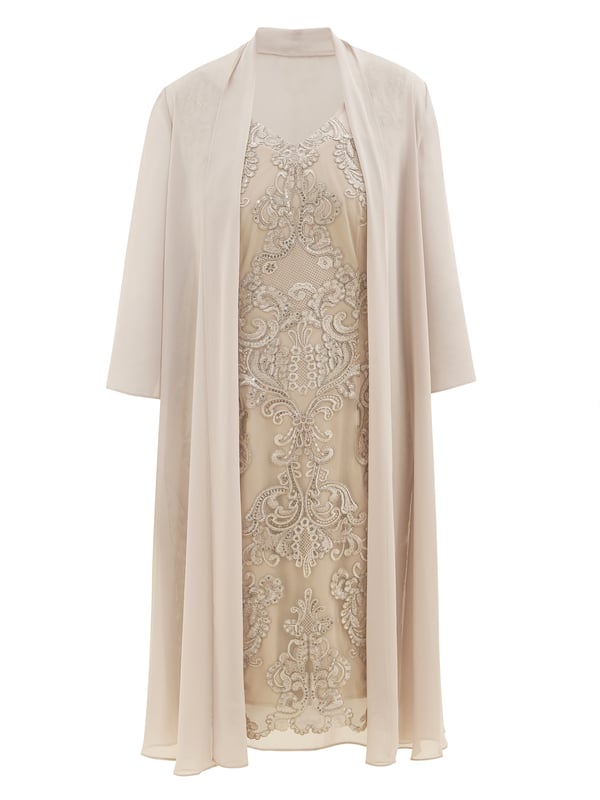 Joss Short Embroidered Dress With Illusion Jacket