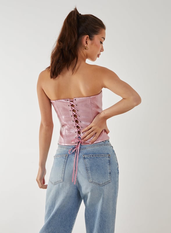 Snake PU Lace Up Corset Top