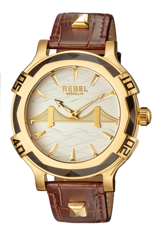 Rebel Men's Brooklyn Bridge Silver Dial Leather Watch