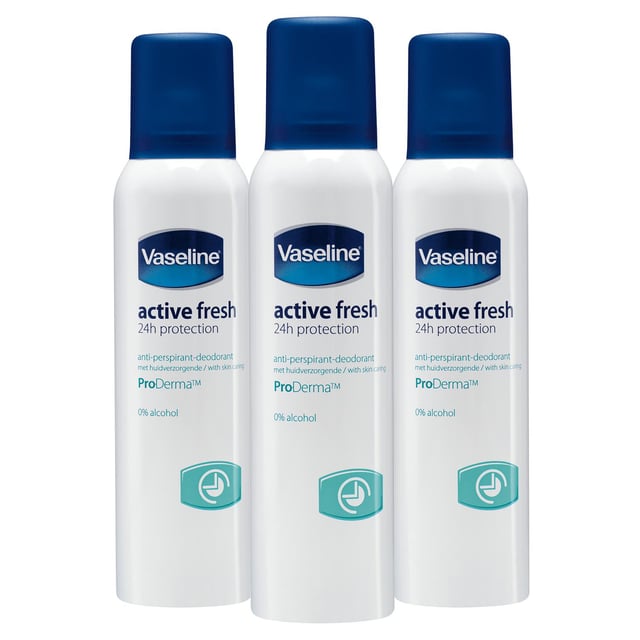 Vaseline ProDerma Antiperspirant Deodorant Active Fresh 150ml, 3 Pack