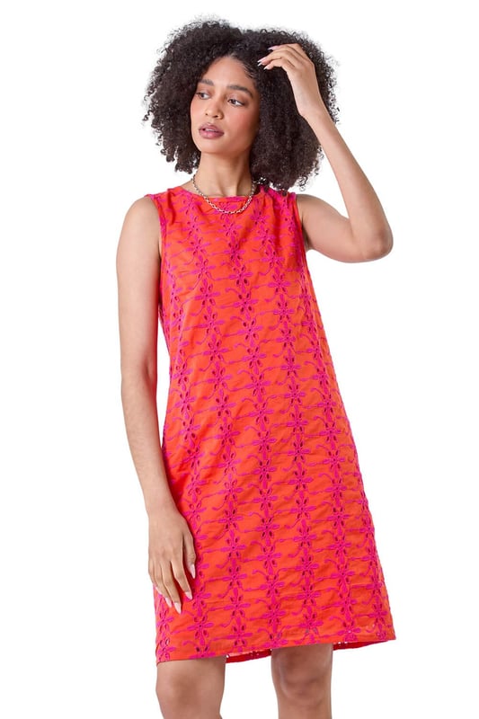 Floral Embroidered Cotton Shift Dress
