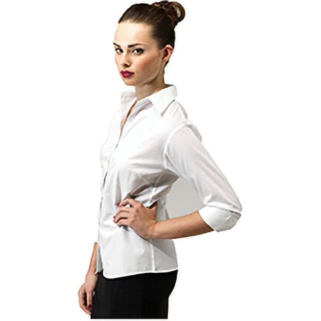 Premier 3/4 Sleeve Poplin Blouse / Plain Work Shirt (White)