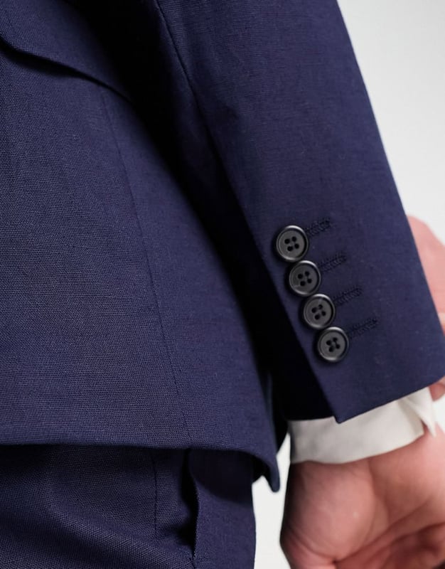 ASOS DESIGN skinny linen mix suit jacket in navy