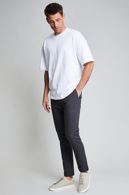 'Azzurro' Luxe Check Chino Trousers with Stretch