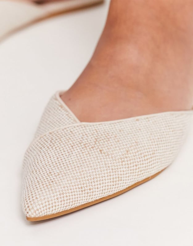ASOS DESIGN Wide Fit Luna pointed ballet mules in natural fabrication ...