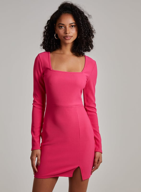 Bondage Square Neck Long Sleeved Dress