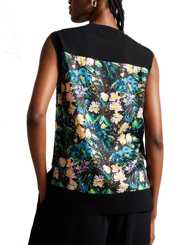 Ted Baker Flowsie Sketchy Magnolia Printed Sleeveless Top, Black