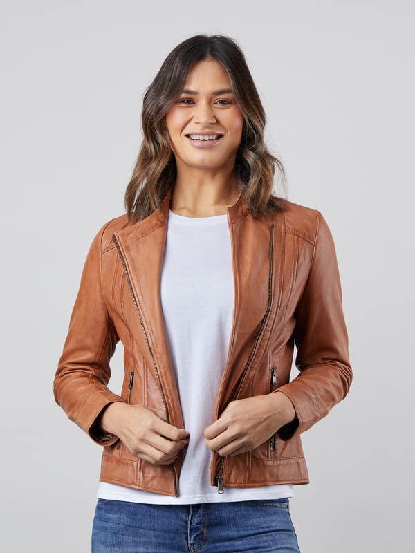 Jilly Leather Jacket in Tan