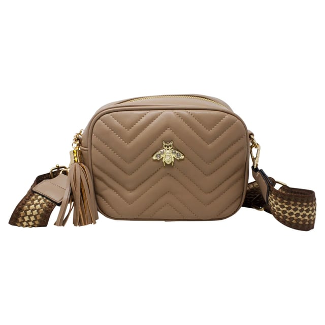 Beige Bee Embellished Camera Bag
