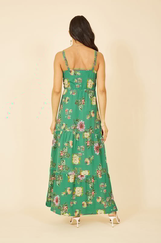 Green Floral Strappy Tiered Maxi Dress