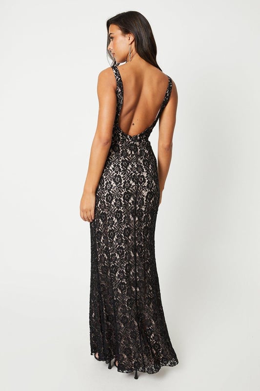 Embellished Lace Column Gown