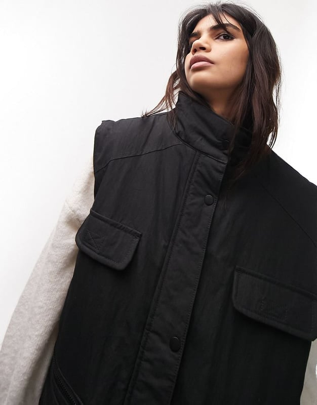 Topshop utility pocket gilet in black