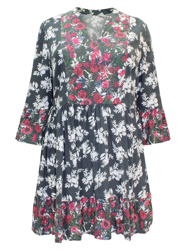 Green Floral Smock Dress