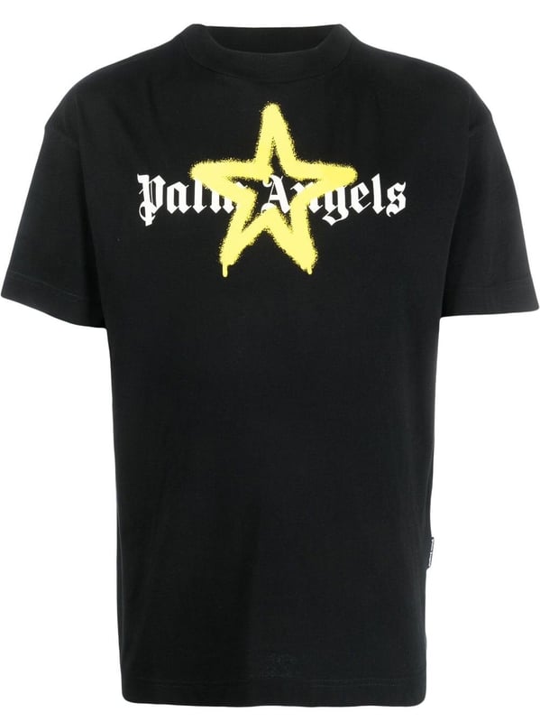 Palm Angel Yellow Star Sprayed logo-print T-shirt in Black