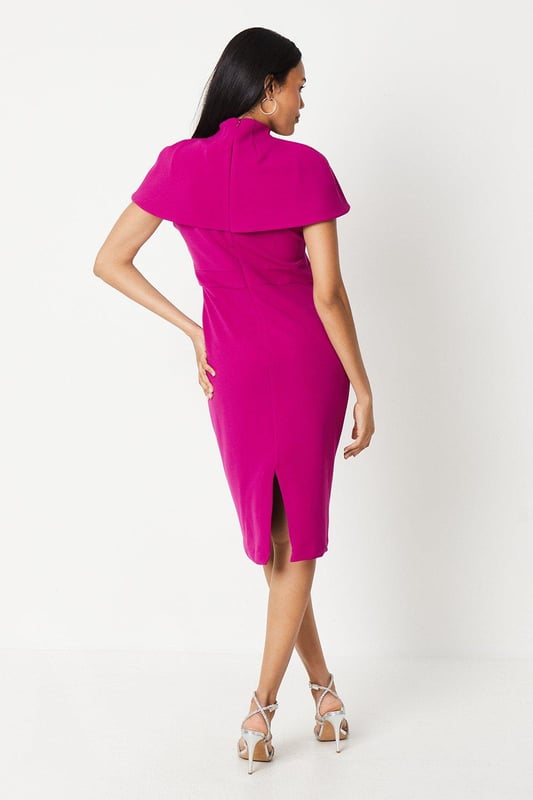 High Neck Cape Shoulder Pencil Dress