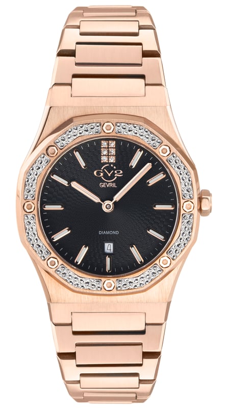 GV2 Palmanova Womens Black Dial rose gold Swiss Quartz watch