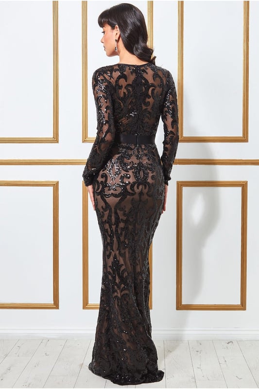 Embroidered Sequin And Mesh Maxi Dress