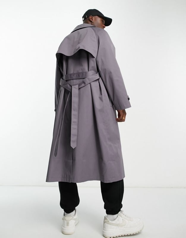 ASOS DESIGN extreme oversized trench coat in slate grey