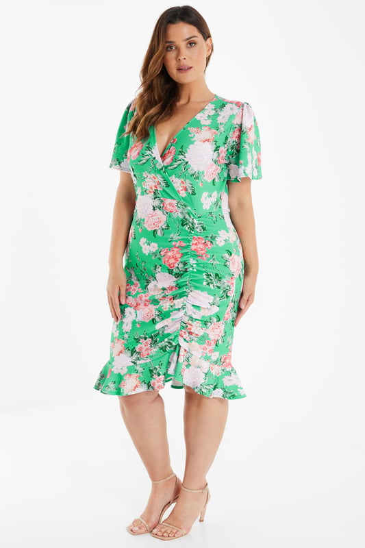 Curve Floral Midi Frill Dress