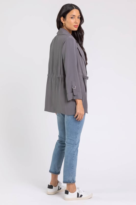 3/4 Sleeve Tie Waist Longline Jacket