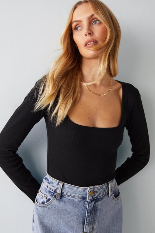 Square Neck Ribbed Bodysuit