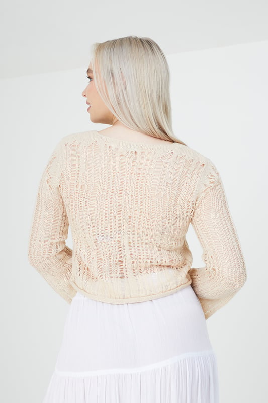 Natural 'Whisper' Ladder Stitch Crew Neck Jumper