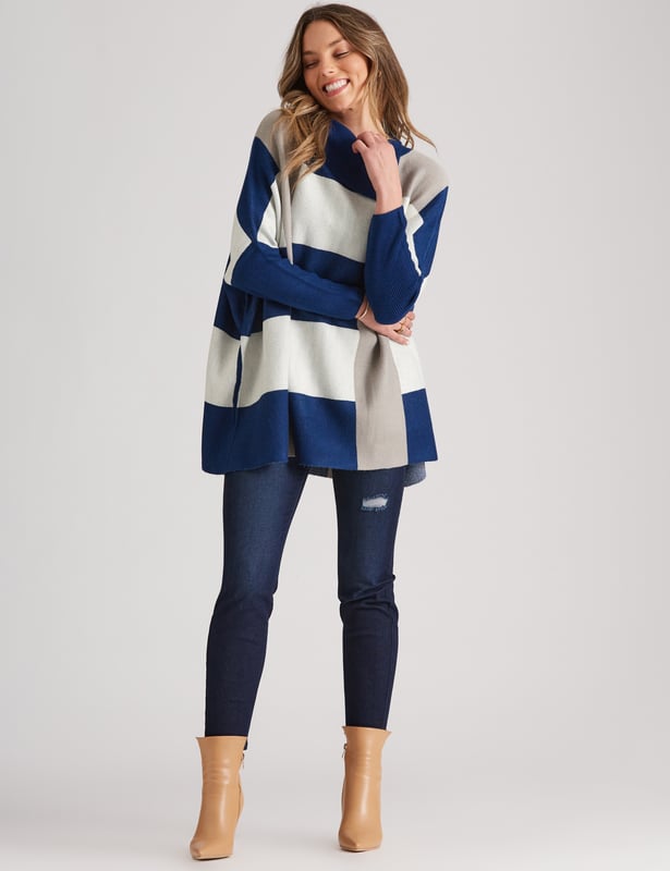 Womens Rockmans Envelope Colourblock Knitwear Boxy Jumper