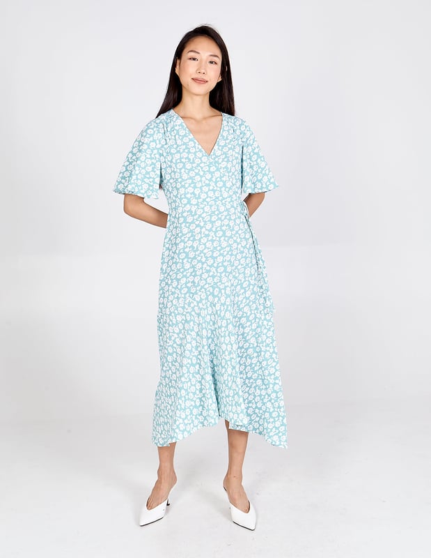 Angel Sleeves Wrap Midi Dress