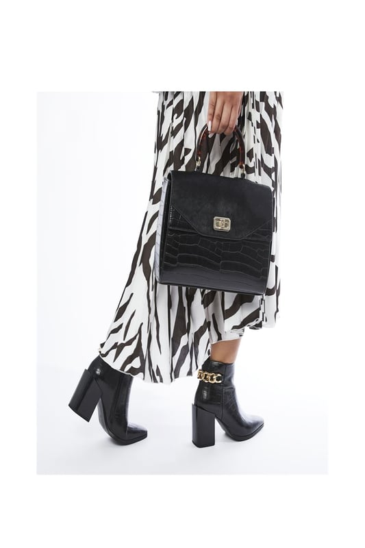 'Bailie' Black Patent Mocc Croc Ankle Boots