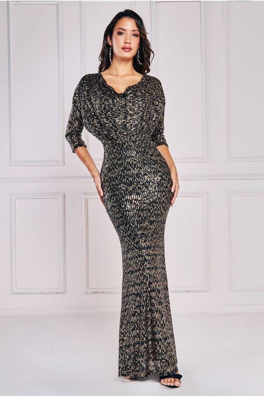 Sequin Cowl Maxi Dress