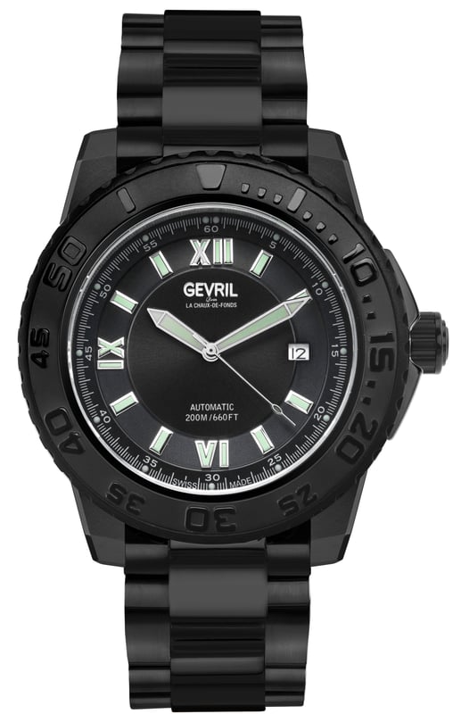 Gevril Men's Seacloud Swiss Automatic Black Dial Black PVD Watch