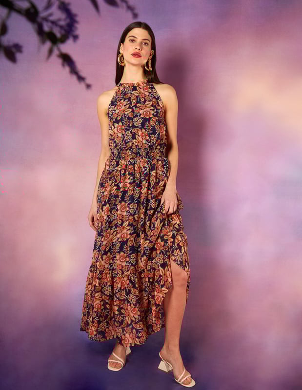 Drawstring Halter Neck Dress