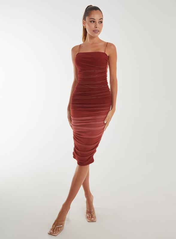 Mesh Ombre Midi Strappy Dress