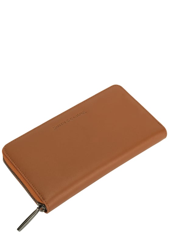 Smooth Leather Long Zip Top Pocket Purse