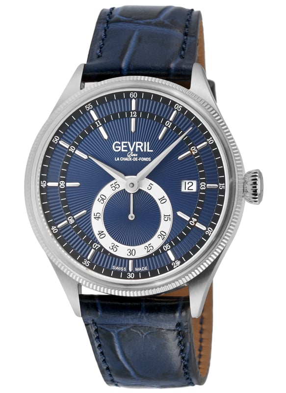 Gevril Empire Italian Handmade Blue Leather Swiss Automatic ETA 2895 Watch