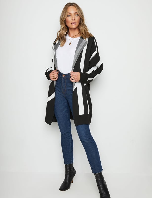 Womens Rockmans Longline Jacquard Edge To Edge Cardi