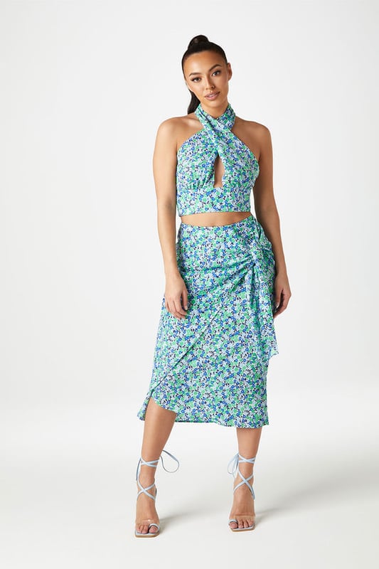 Blue Patterns Halle Cross Over Halter Top