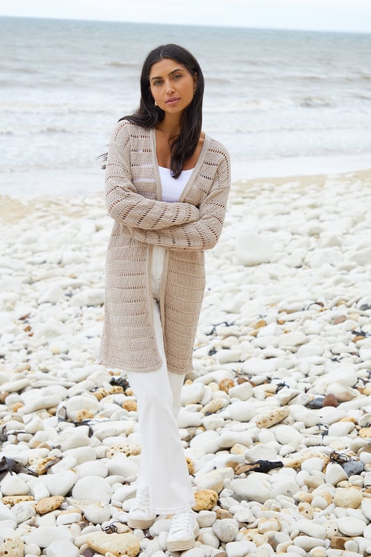 Stone 'Luella' Longline Crochet Knit Cardigan