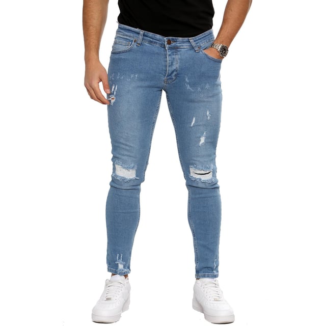 Mens Super Skinny Ripped Denim Jeans