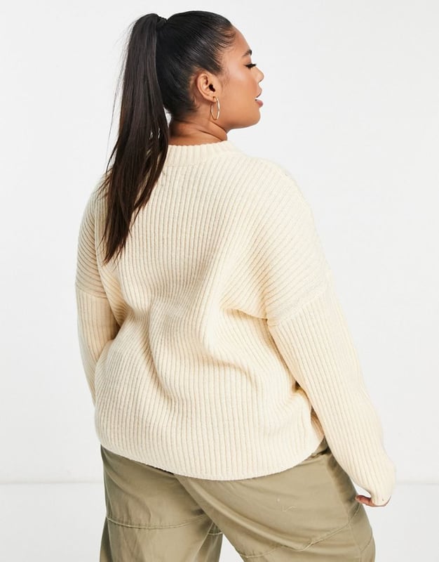 ASOS DESIGN Curve jumper with open ladder stitch detail in cream-White