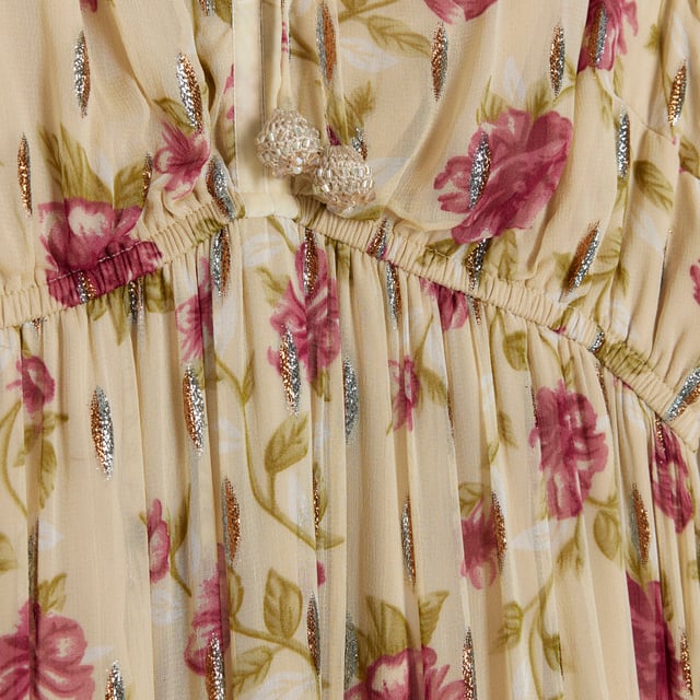 River Island Womens Swing Maxi Dress Beige Floral Long Sleeve